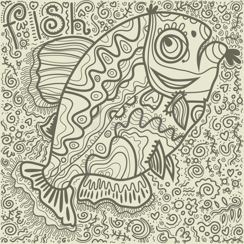 Background Doodle Decorative Fish Stock Vector - Illustration of nature ...