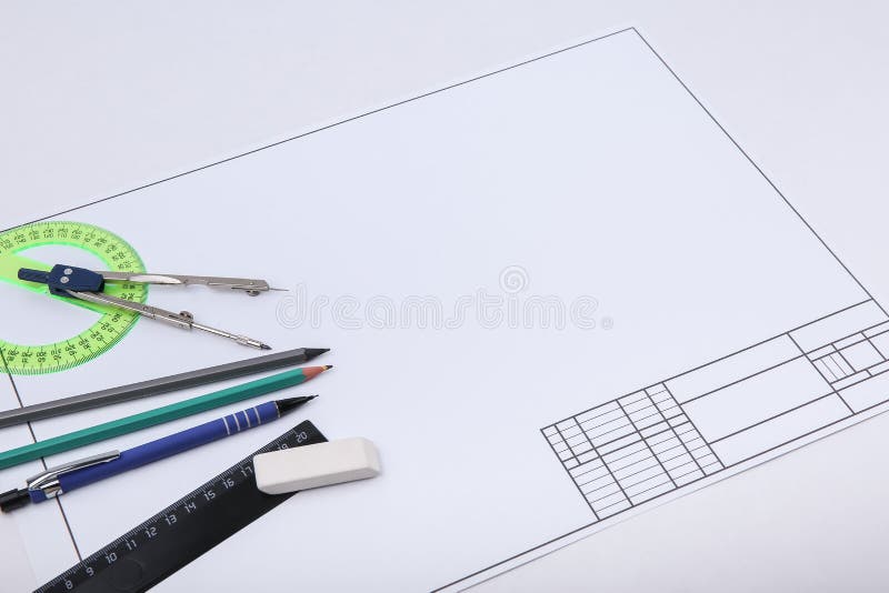 Drafting Accessories and Drafting Paper with Copy Space Stock Photo ...