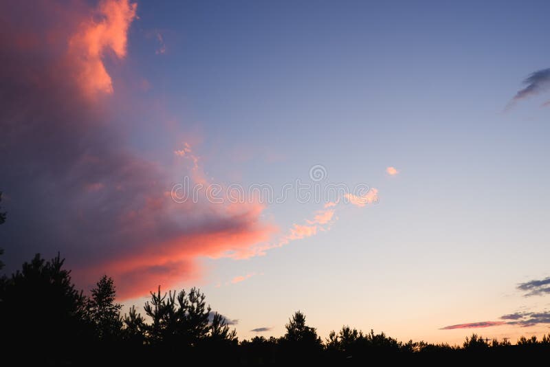 Background. Dramatic Sunset. Red-orange Clouds Against the Blue Sky ...