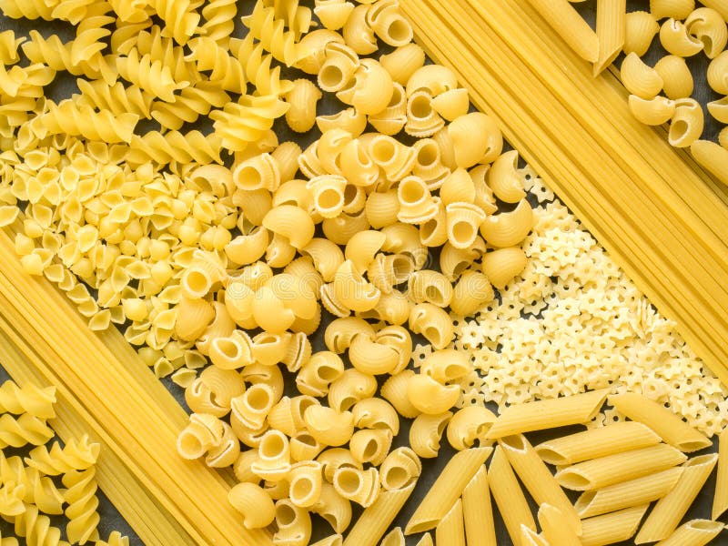 Background of Dry Italian Pasta Spaghetti, Fusilli and Macaroni Stock ...