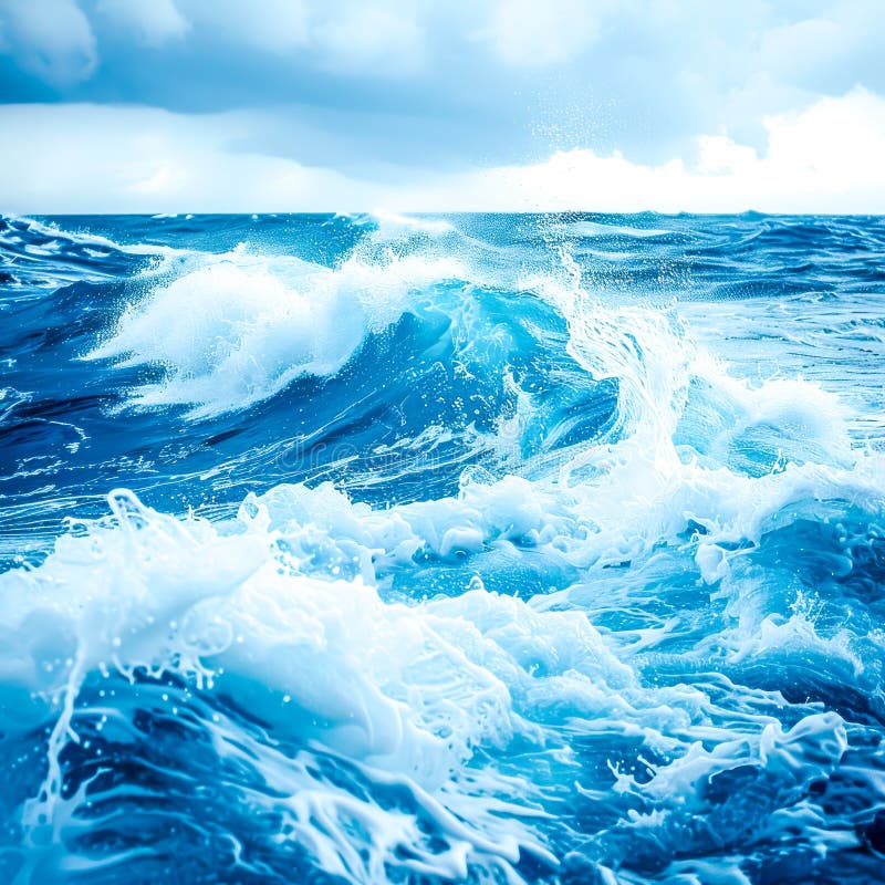 Background with Dynamic Ocean Waves Crashing Under Cloudy Sky Stock ...