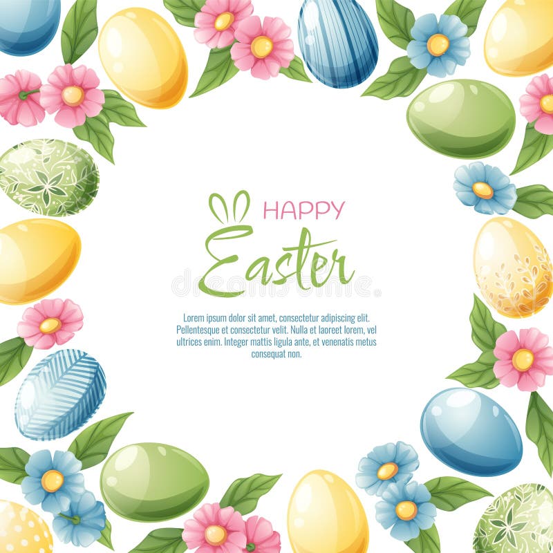 Background with Easter Eggs and Flowers. Postcard, Banner for Easter ...