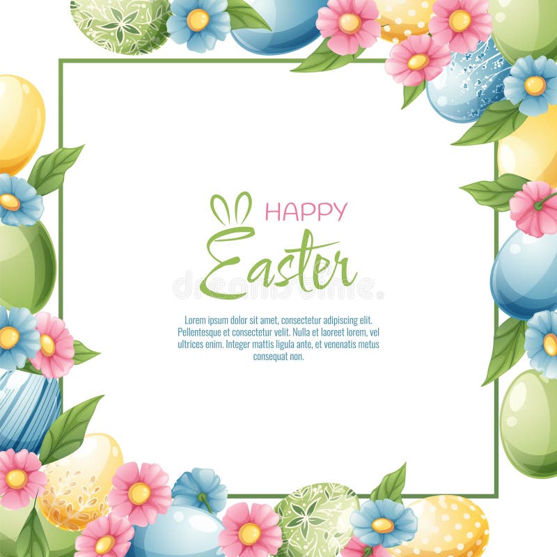 Background with Easter Eggs and Flowers. Postcard, Banner for Easter ...