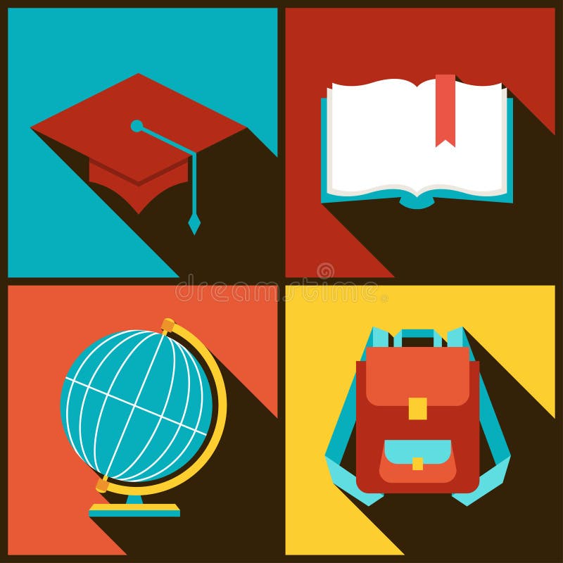 Background with Education Icons in Flat Design Stock Vector ...
