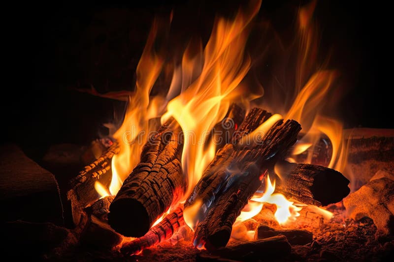 Background Embers Logs Burning Close Night Bonfire Stock Illustration ...