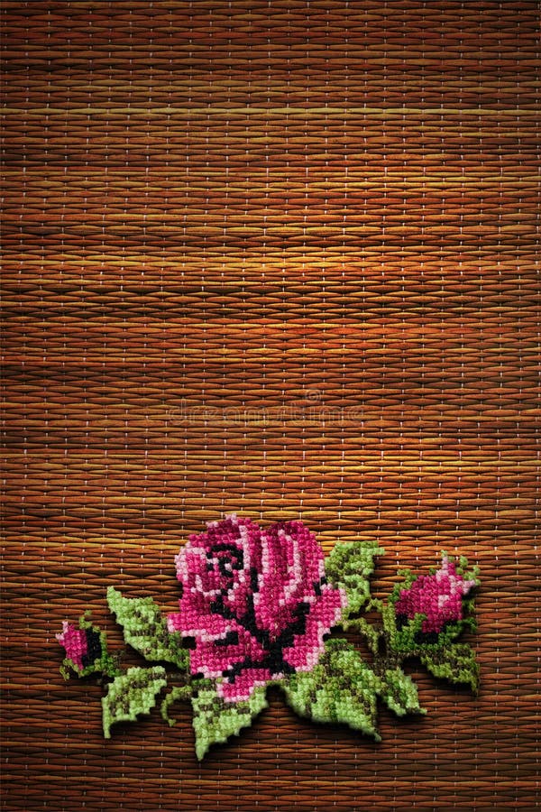 Background with the Embroidered Rose Stock Image - Image of rose ...
