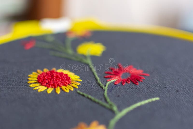 Background with Embroidery on Dark Fabric in an Embroidery Frame. the ...