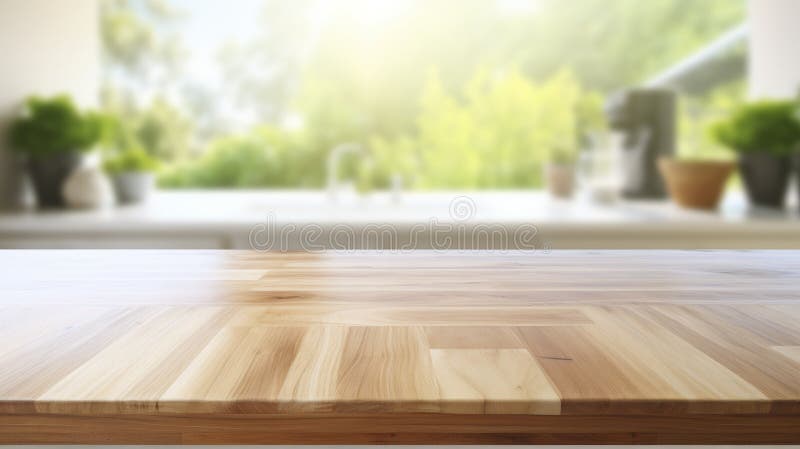 Empty Beautiful Wood Table in Modern Kitchen Interior Stock Photo ...