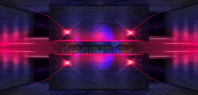 Brick Walls, Neon Rays and Glow Stock Photo - Image of interior, neon ...