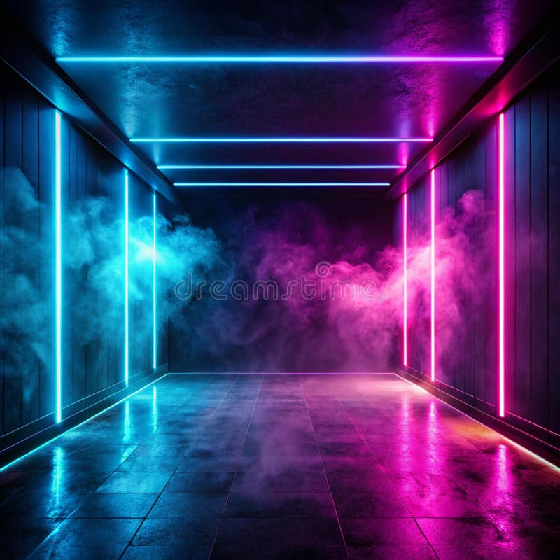 Background of an Empty Dark Room. Empty Walls, Neon Light, Smoke, Glow ...