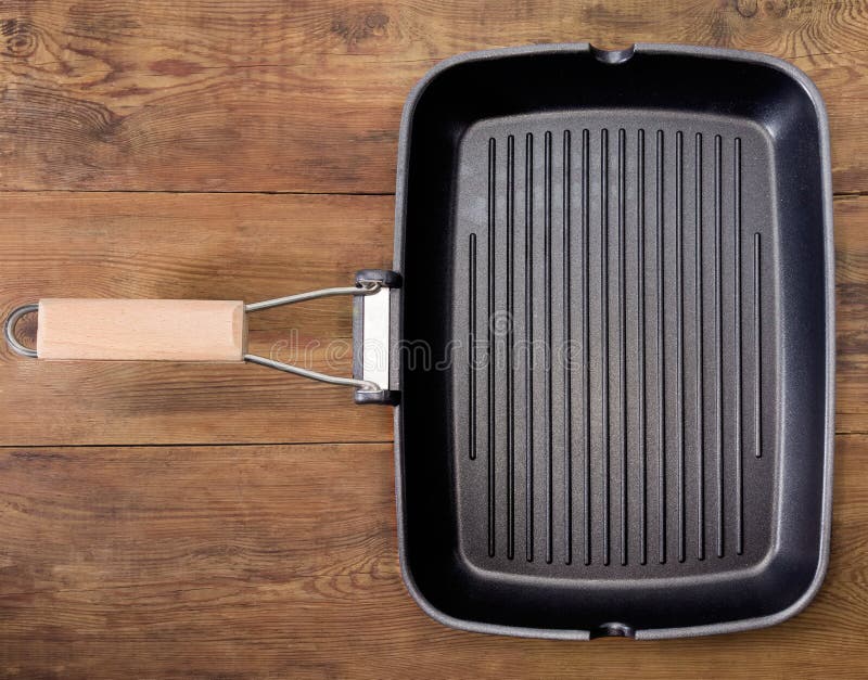 Top View of Rectangular Grill Pan on Old Rustic Table Stock Image ...