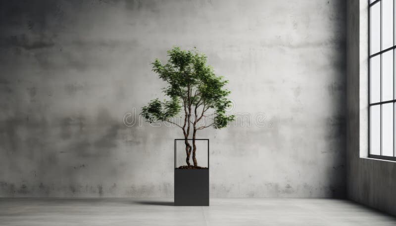 Background of an Empty Loft Room with Concrete Wall, Floor and Large ...