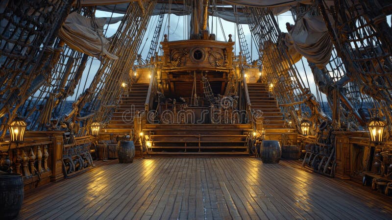 Background of an Empty Pirate Ship Deck for a Theater Stage Stock Photo ...
