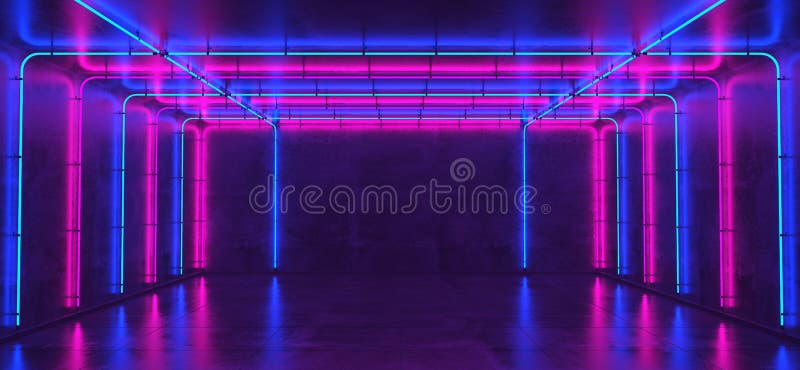 Background of an Empty Room with Concrete Walls and Neon Light. Neon ...
