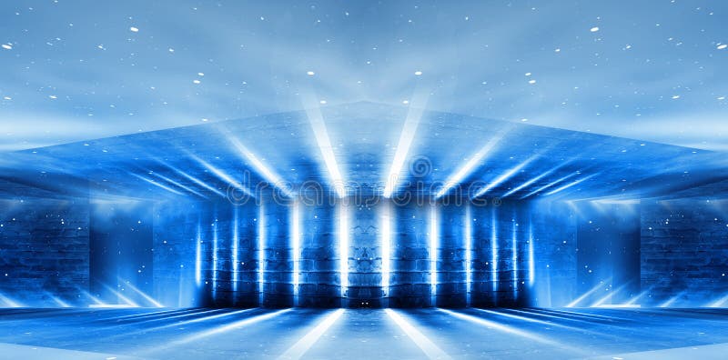 Background of an Empty Room at Night with Smoke and Neon Light. Dark ...