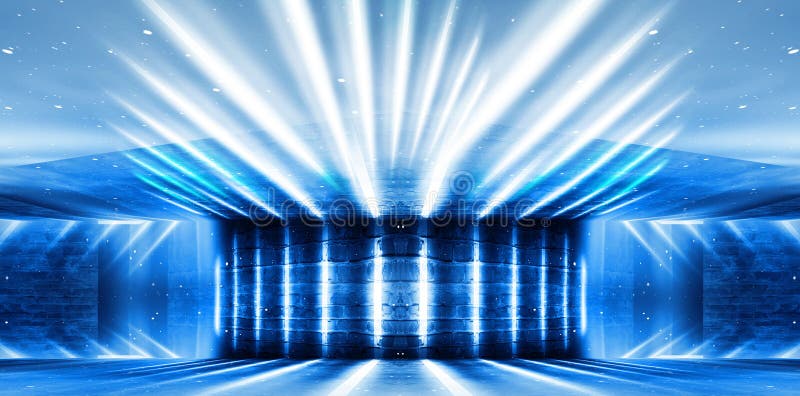 Background of an Empty Room at Night with Smoke and Neon Light. Dark ...