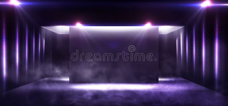 Background of an Empty Room at Night with Smoke and Neon Light. Dark ...