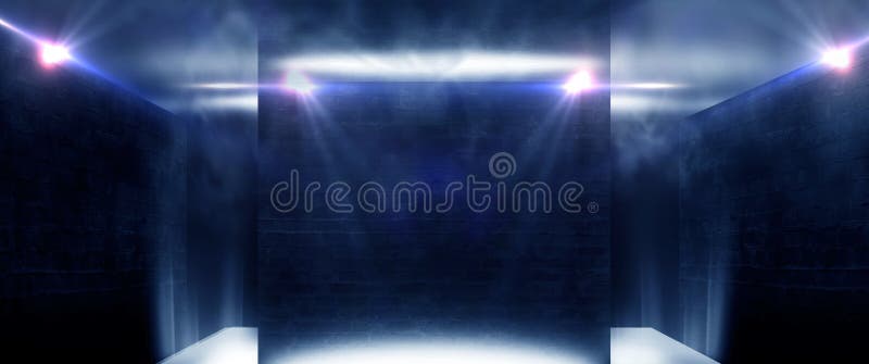 Background of an Empty Room at Night with Smoke and Neon Light. Dark ...