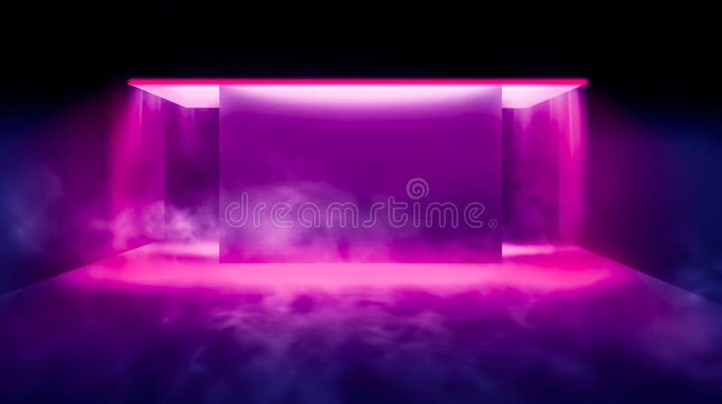 Background of an Empty Room at Night with Smoke and Neon Light. Dark ...