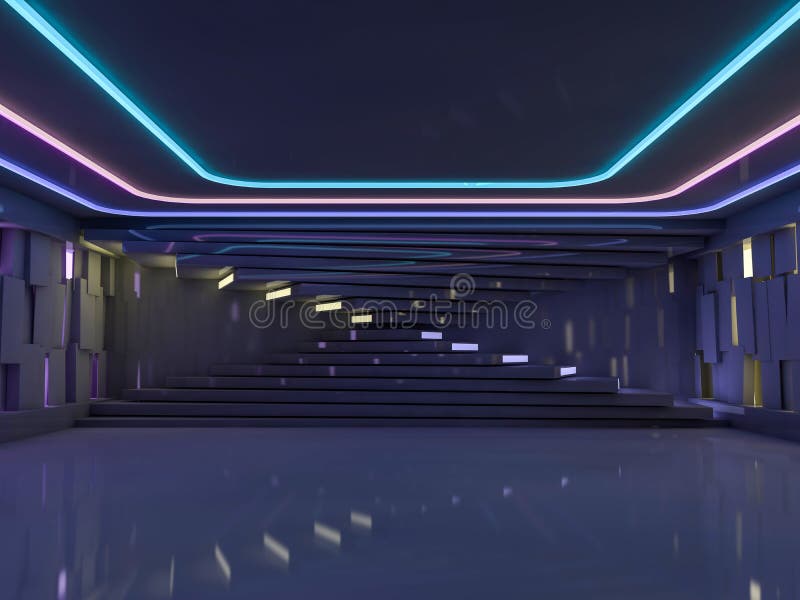 Background of an Empty Room with Walls and Neon Light. Neon Rays and ...