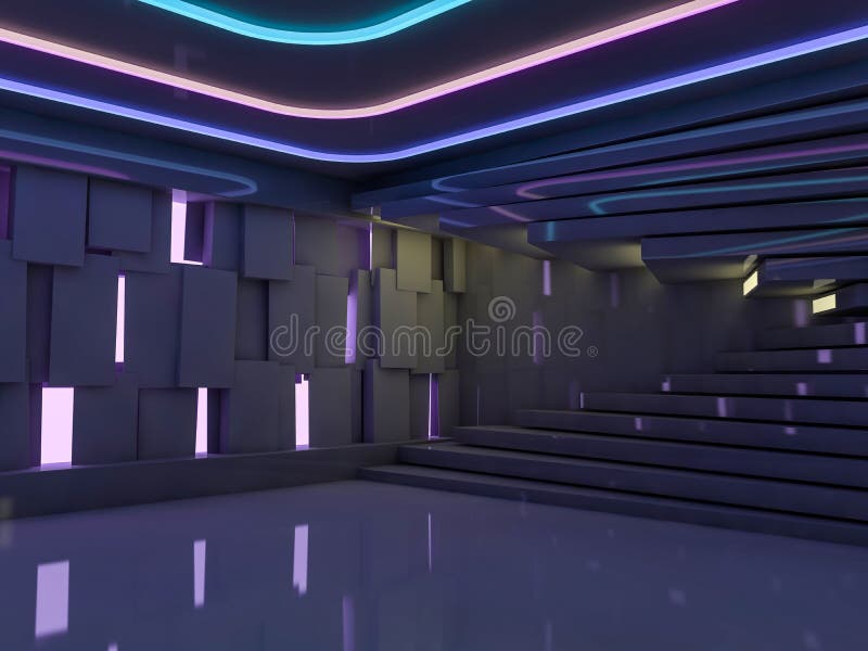 Background of an Empty Room with Walls and Neon Light. Neon Rays and ...