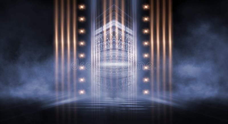 Background of Empty Show Scene. Empty Dark Modern Abstract Neon ...