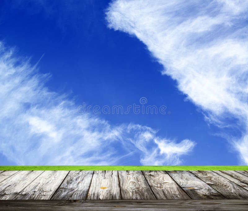 Background with Empty Wooden Table Over Beautiful Meadow Stock Photo ...