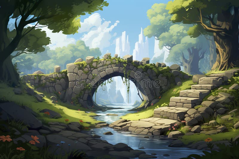 Background Environment of a 2D Abstract Stone Bridge for Adventure or ...