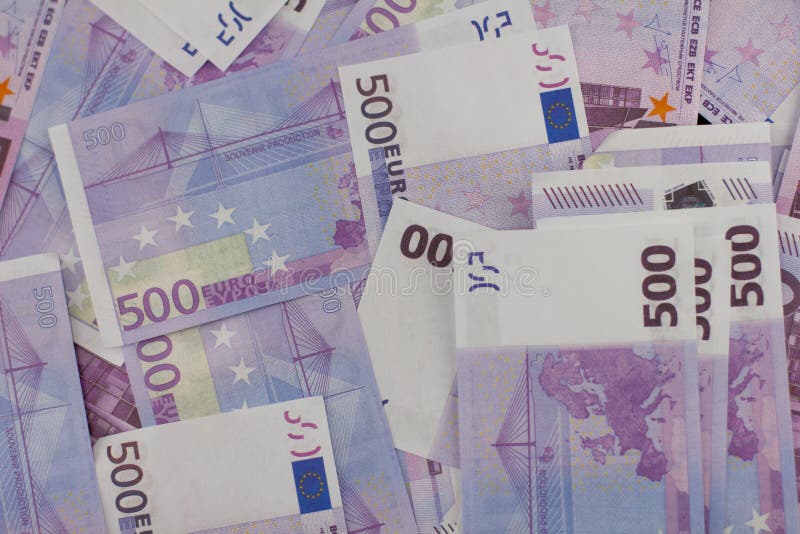 Background of Euro Bills Lying in a Thick Layer. Bright Pink Five ...