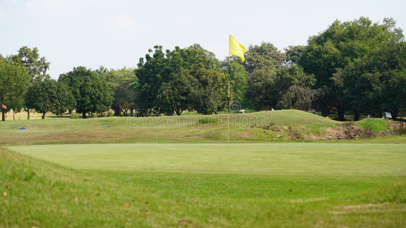 Background Evening Golf Course Has Sunlight Shining Down. Golf Course ...