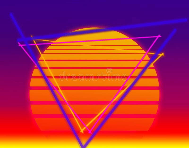Background with the Evening Sun in the Style of Retro Wave on the Neon ...