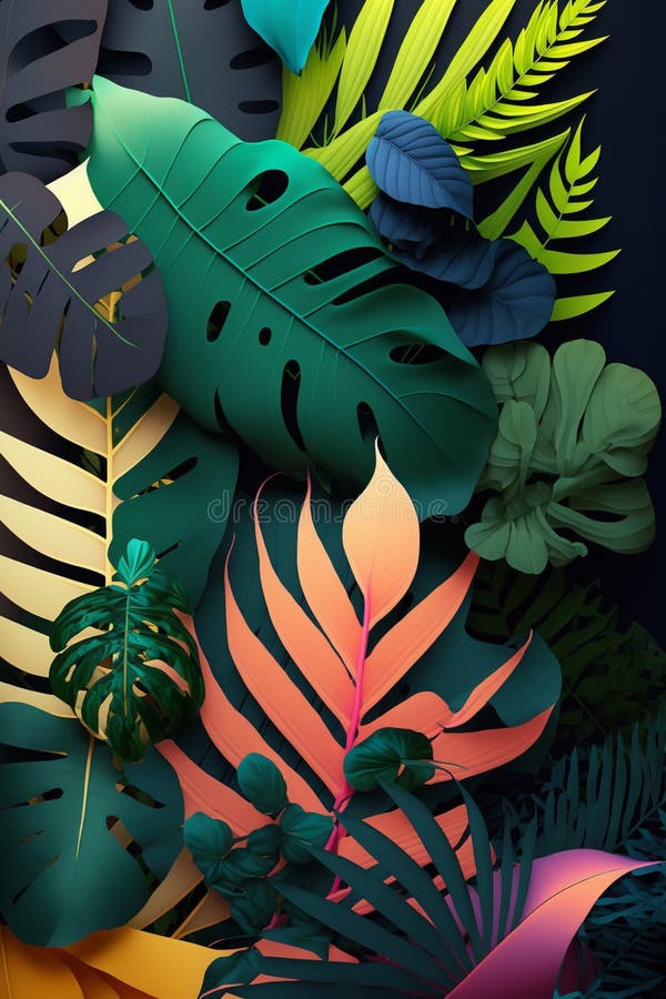 Background with Monstera Plants Stock Illustration - Illustration of ...