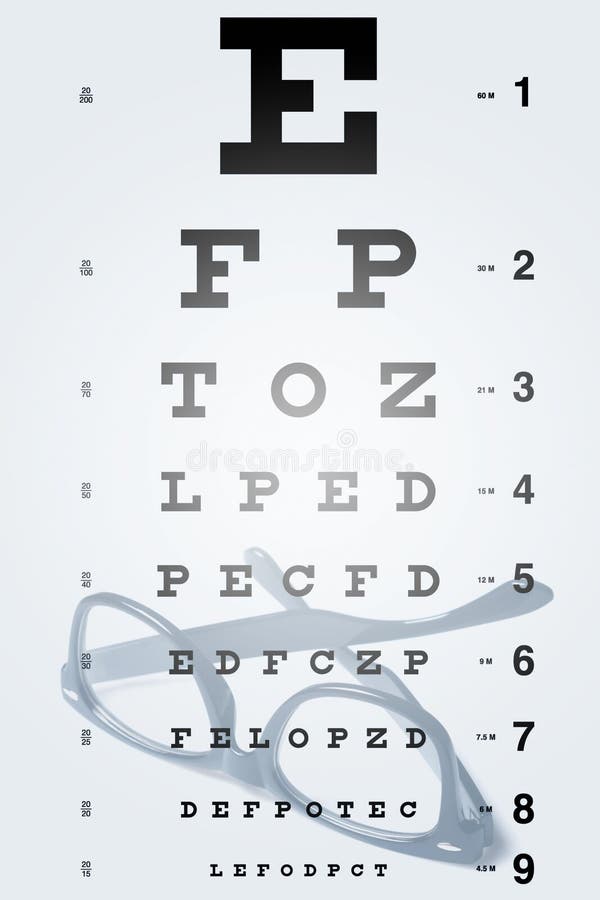 Eye Chart for Visual Acuity Testing and Black Rimmed Eyeglasses Stock ...