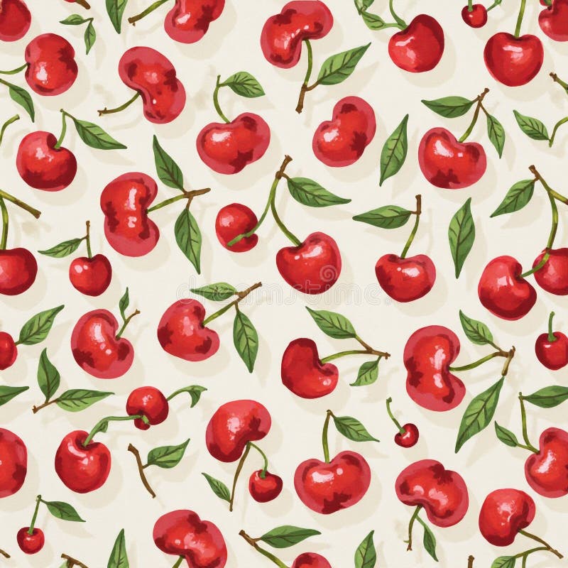 Background Fabric Pattern Vector Cherry Red Cherry Fruit Red Pink ...