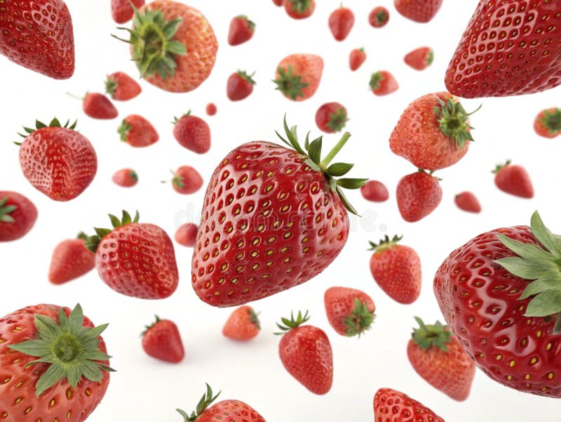 A Background of Falling and Floating Strawberry with White Background ...