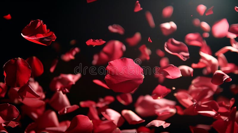 Background with Falling Red Rose Petals on Black Stock Illustration ...