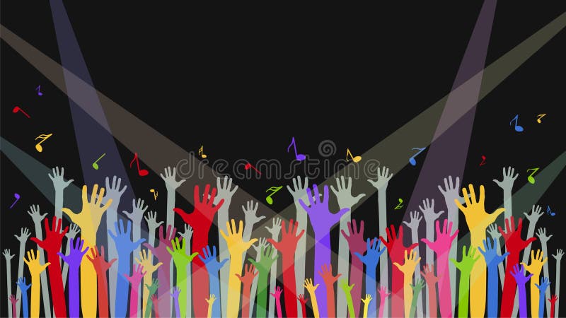 Background with a Fan`s Hands, Notes and Lights for Concerts, Pe Stock ...