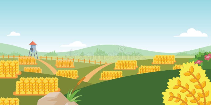 Background Farm Field Grain Plantation Cartoon Stock Vector ...