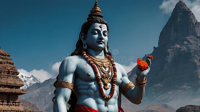 The Statue is Light Blue in Color and Depicts Shiva with Long, Dark ...