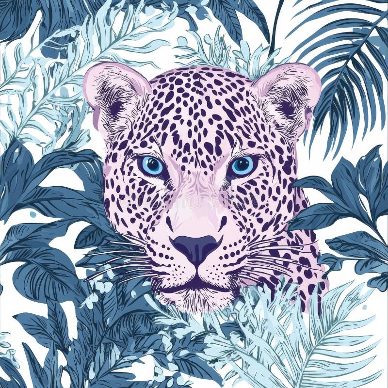 A Background Featuring Bright Tropical Leaves and Cartoon Leopard Camouflage Patterns. Stock ...