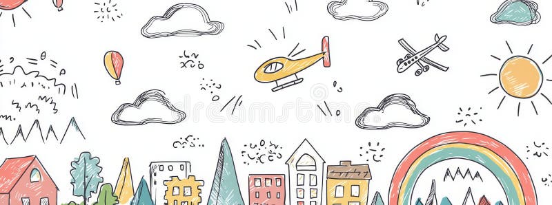 A Background Featuring a Delightful Set of Hand-drawn Kid Icons. Cute ...