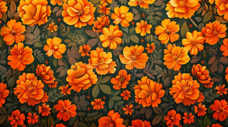 Background Featuring an Orange Marigold Pattern for Dia De Los Muertos ...