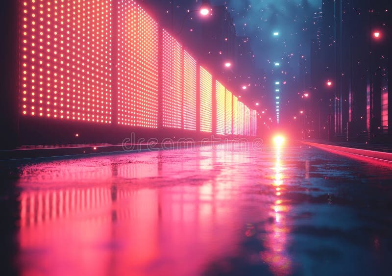 Background Featuring a Red Neon Grid Overlayed on a Blue Horizon with a ...