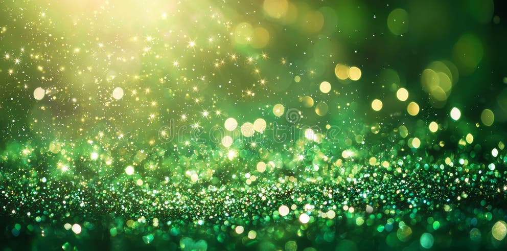 A Background Featuring a Sparkling Green Glow with Bright, Shiny Light ...