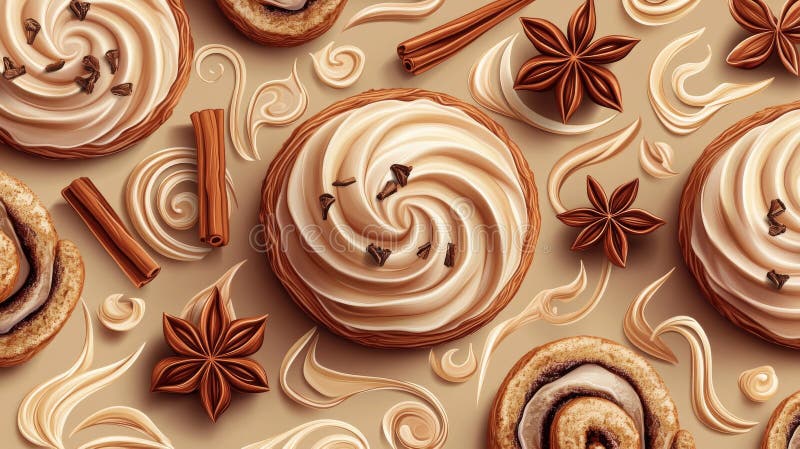 Background Featuring Sweet Cinnamon Swirl Buns, Star Anise, and ...