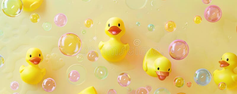 A Background Featuring Yellow Rubber Ducks Surrounded By Floating Soap