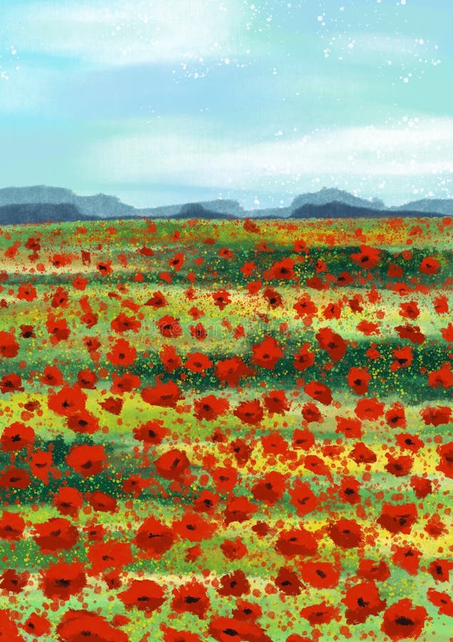 Background with Field of Poppies Stock Illustration - Illustration of ...