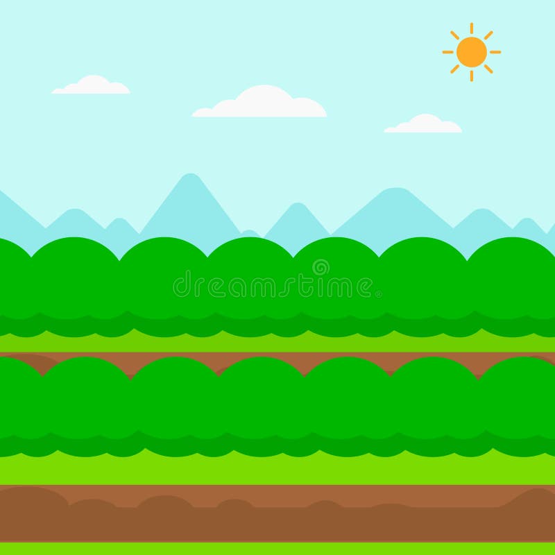 Background of Field Rows with Green Bushes. Stock Vector - Illustration ...