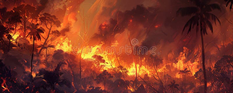 A Background of Fire in a Jungle Setting, with Flames Engulfing Trees ...