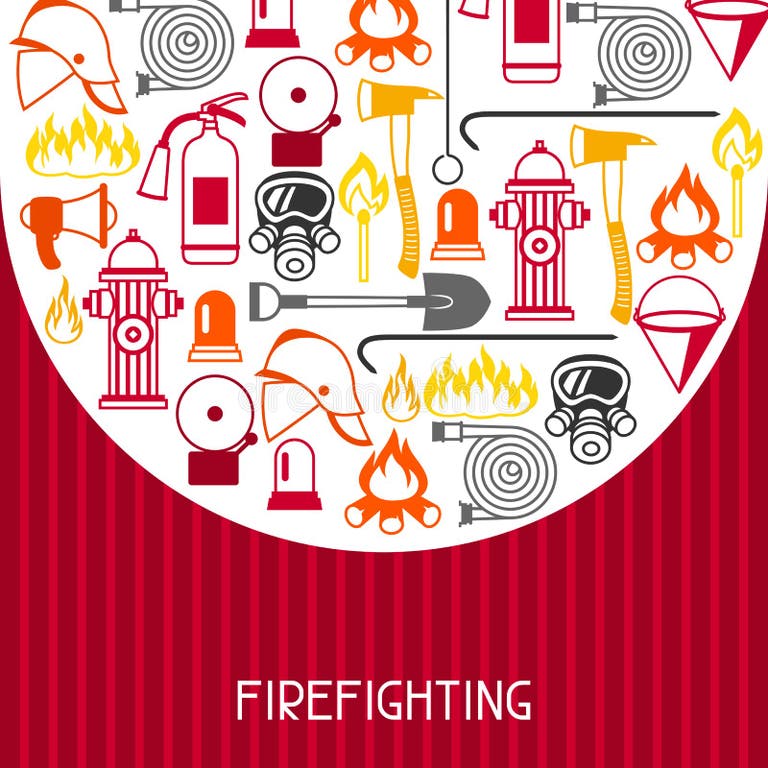 Background with Firefighting Items. Fire Protection Equipment Stock ...